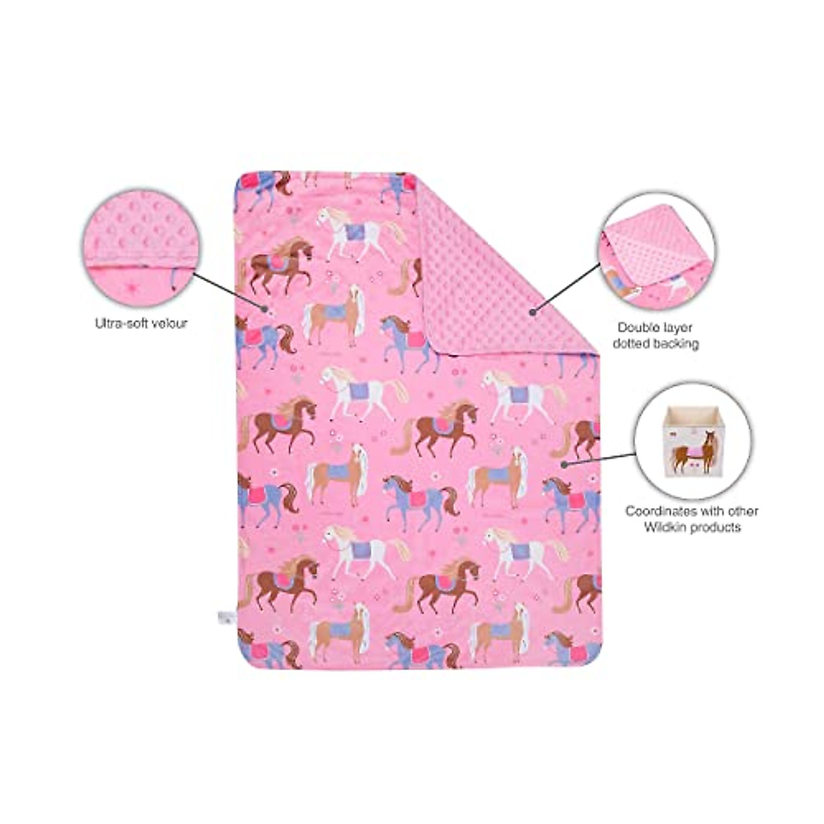 Wildkin Cotton Fitted Crib Sheet Bundle with Plush Throw Blanket (Horses)