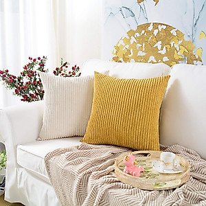 MERNETTE Pack of 2, Corduroy Soft Decorative Square Throw Pillow Cover Cushion Covers Pillowcase, Home Decor Decorations for Sofa Couch Bed Chair 18x18 Inch/45x45 cm (Striped Cream)