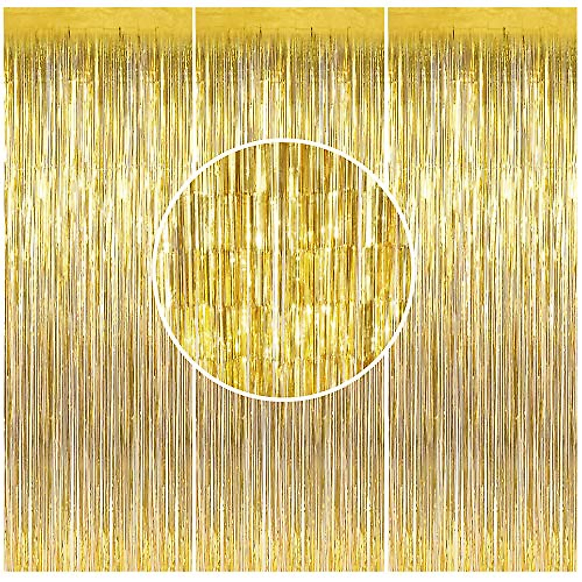 3Pcs Gold Metallic Tinsel Foil Fringe Curtains, Gold Foil Fringe Curtain Backdrop Metallic Tinsel Streamers Backdrop for Birthday Baby Shower Party Photo Booth Props Decoration