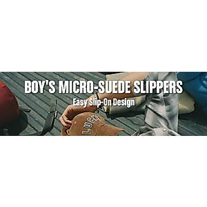 Lucky Brand Boy's Micro-Suede Scuff Slippers, Kids House Shoes with Plush Lining - Tan, Size 13