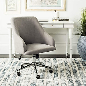 Safavieh Home Adrienne Grey Linen and Chrome Leg Tufted Swivel Office Chair