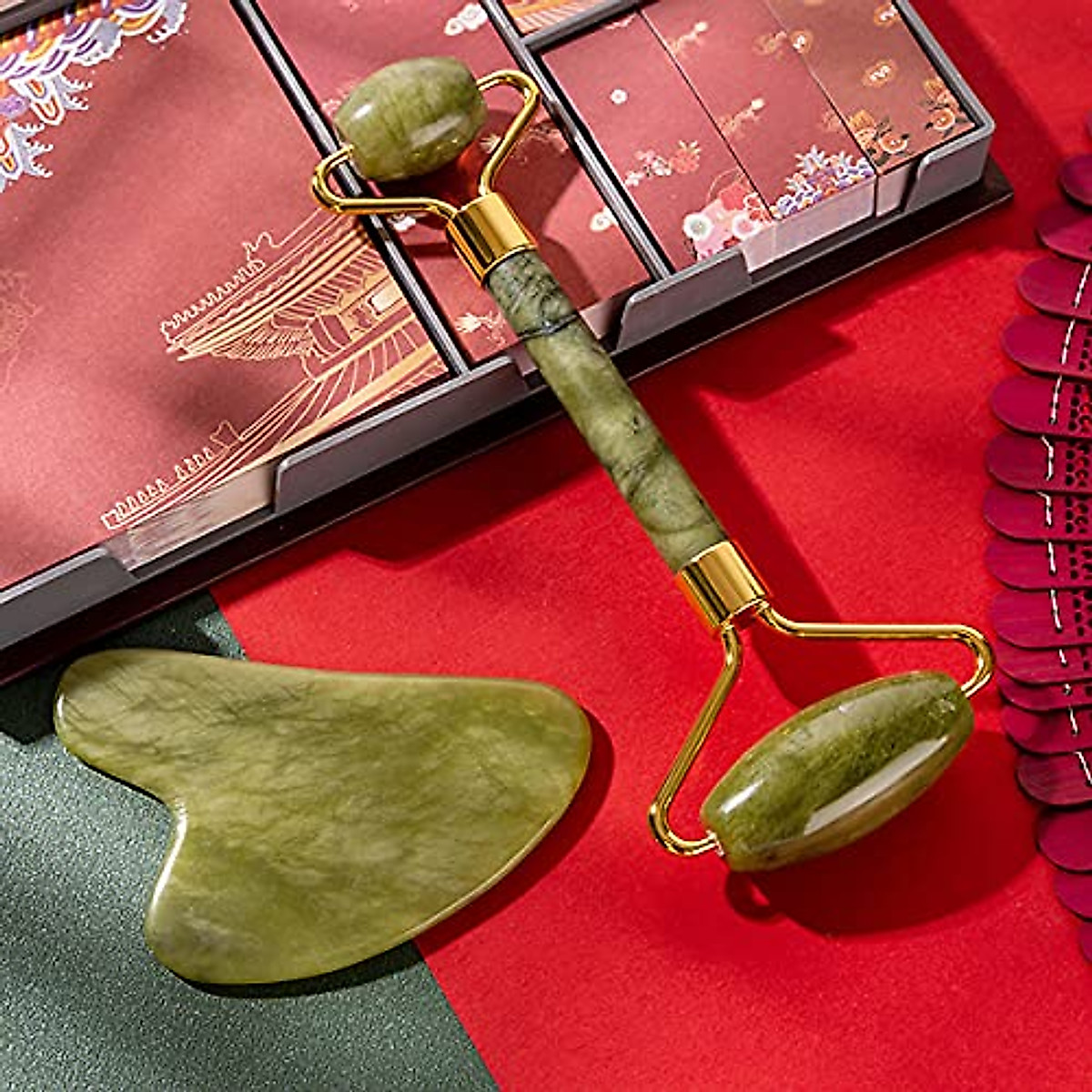 Women's Beauty Tools Jade Roller Two Piece Set Natural Jade For Face - Reduce Wrinkles and Age Puffy Eyes, Firms Skin