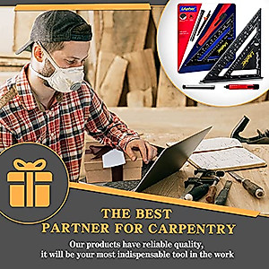 LApher 7" Imperial Units Anodic Aluminum Oxide(AAO) Triangle Rafter Square Angle Ruler Carpenter Protractor, Measuring Layout Tool with A Woodworking Pencil