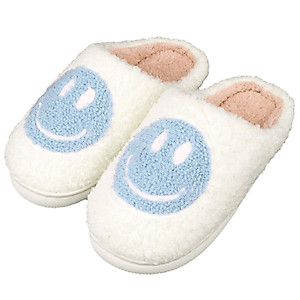 CWODOR Kids Slippers Boys Girls Plush Non-Slip House Slippers Cute Soft Slip-On Shoes For Little Big Kids Blue 1-2 Big Kids