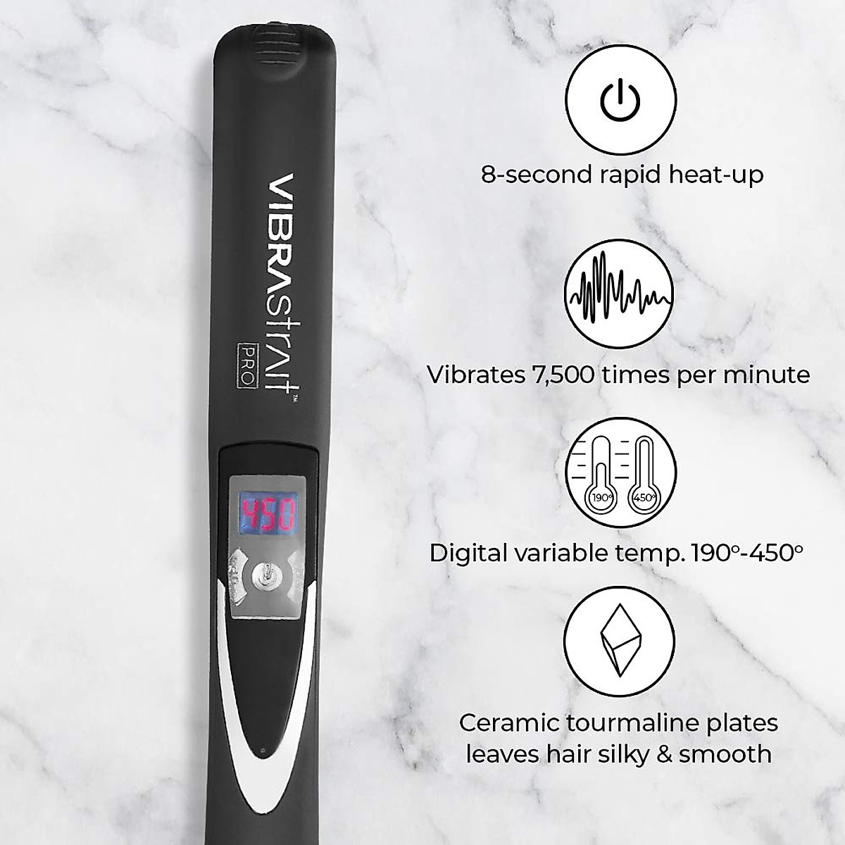 Vibrastrait Pro Vibrating Ceramic Tourmaline Ionic Flat Iron, 1-inch - Fast, Frizz-Free Ceramic Hair Straightener with Easy, Gentle Glide for Waves, Curls, Smooth Hair - Professional Styling Tools