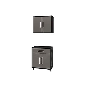 Manhattan Comfort Eiffel Garage Cabinets and Storage System, Set of 2, Matte Black and Grey