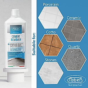 FABER Cement Remover for Tiles – Fast Acting Grout Haze Remover - Cement and Concrete Dissolver – 1 Liter Liquid - ECO Formula, Gentle Scent - Solvent Adhesives Remover & Efflorescence Remover