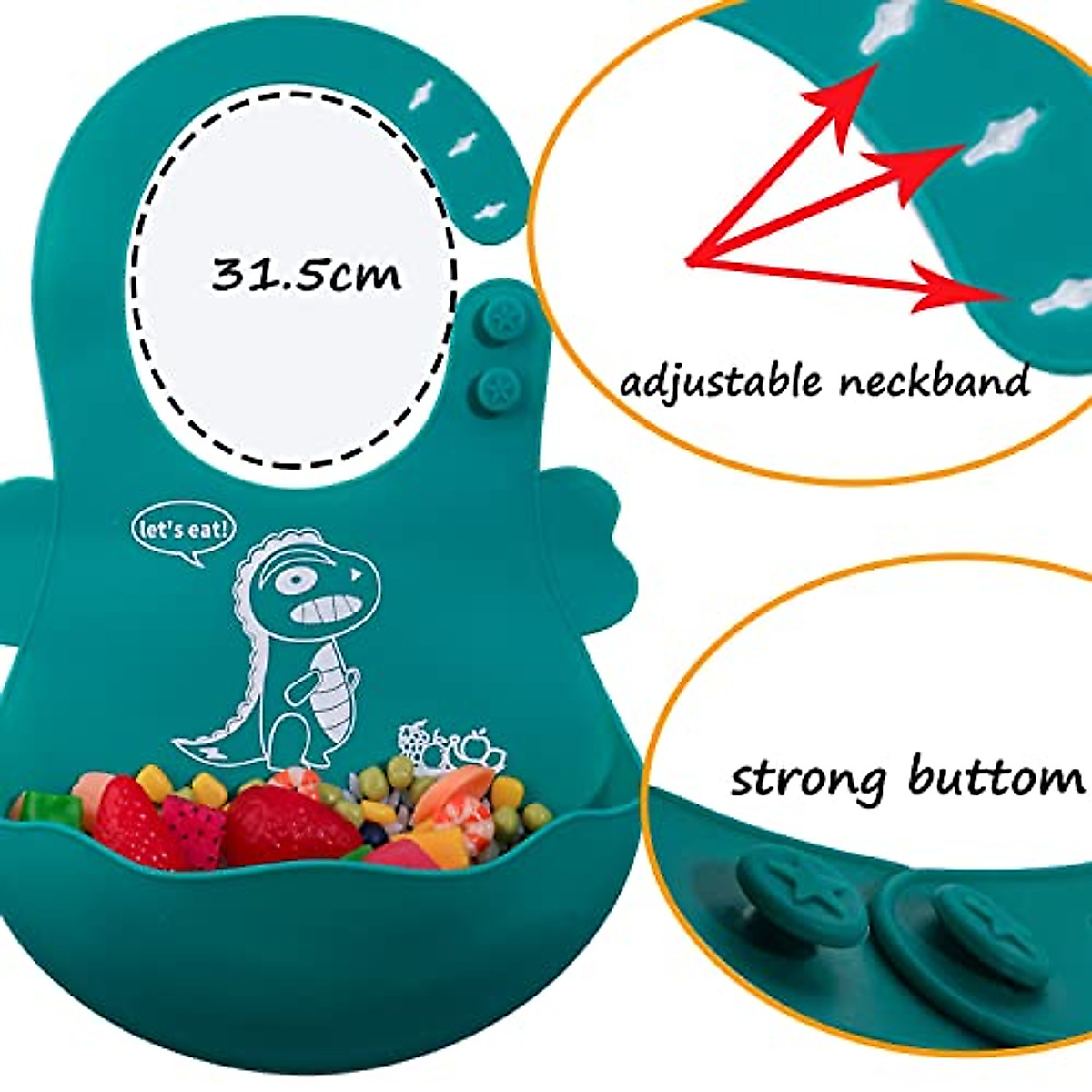KAVONOI Baby Feeding Set，Silicone Suction Plate Dinosaur Shape SelfFeeding Adjustable Bib， Suction Plate for Baby Toddler with Spoon Fork Adjustable Bib Set -Blue Dinosaurs