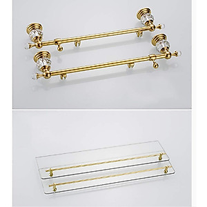 Floating Shelves Double Glass Shelf,Antique Shower Room Kitchen Storage Rack,Durable,Convenient to Clean The Bath Towel Rack (Color : Gold)