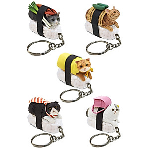 Sushi Cat Clever Idiots Nekozushi Keychain - Blind Box Includes 1 of 5 Collectable Figurines - Features a Detachable Keyring (Version 1)