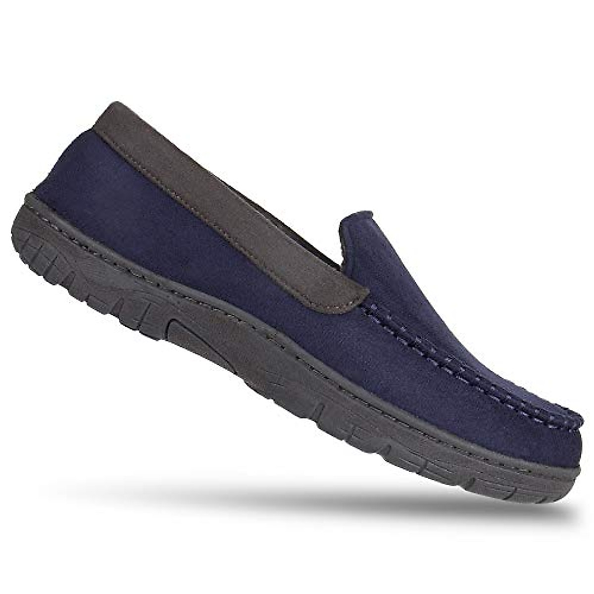 Hanes Men's Moccasin Slipper House Shoe With Indoor Outdoor Memory Foam Sole Fresh Iq Odor Protection, Navy, Large