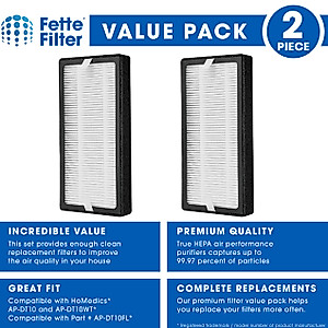 2 Pack of AP-DT10FL True Hepa Replacement Filter Compatible with HomeMedics TotalClean Desktop Air Purifier Models AP-DT10BK and AP-DT10WT. Compare to Part # AP-DT10FL