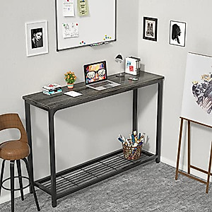 Ecoprsio 48 Inch Console Table, Long Sofa Table with Mesh Shelves, 2 Tier Entryway Table Foyer Table for Entryway, Front Hall, Hallway, Sofa, Couch, Living Room, Coffee Bar, Kitchen, Grey