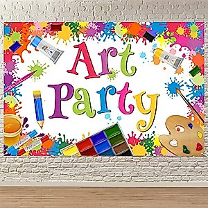 Art Paint Party Backdrop Banner Decor White - Colorful Art Painting Artist Birthday Party Theme Decorations for Girls Boys Women Supplies