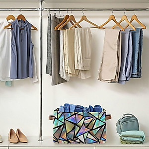 YETTASBIN Iridescent Storage Basket 2pc, Large Collapsible Toys Clothes Organizer, Durable Canvas Storage Bin with Handle for Shelves Closet Laundry Home Office Decor