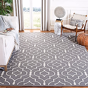 SAFAVIEH Dhurries Collection 8' x 10' Grey/Ivory DHU637B Handmade Flatweave Premium Wool Area Rug