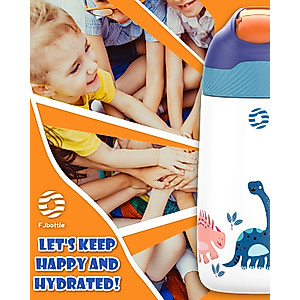 FEIJIAN Kids Insulated Water Bottle With Straw Lid 14oz, Leak-Proof BPA-FREE Metal Drink Flask, Double Wall Vacuum Stainless Steel Cup