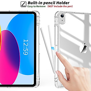 KVTVOU 10th Generation Case 2022 Built-in with Pencil Holder, Auto Wake/Sleep, Clear & Slim Back with Trifold Stand Protective Cover for 10th Gen 2022 Mdoel 10.9 Inch Case, Light Pink