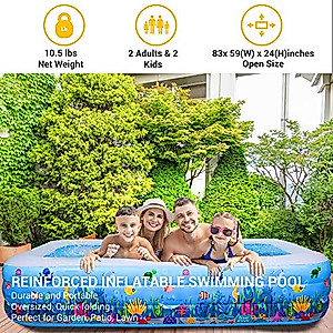 AsterOutdoor Inflatable Swimming Pool Full-Sized Above Ground Kiddle Family Lounge Pool, 80"x 55"x 23" Thickened, Blow Up for Backyard, Garden, Party, Blue