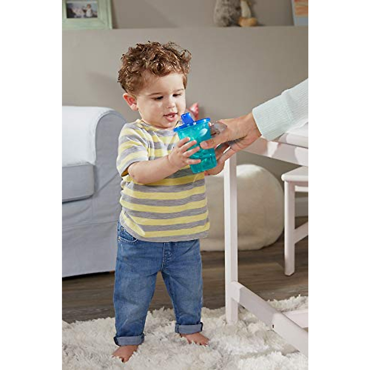 The First Years Take & Toss Spill Proof Sippy Cups - Reusable Toddler Cups - Rainbow - Kids Cups and Snap On Lids for Ages 9 Months and Up - 4 Count