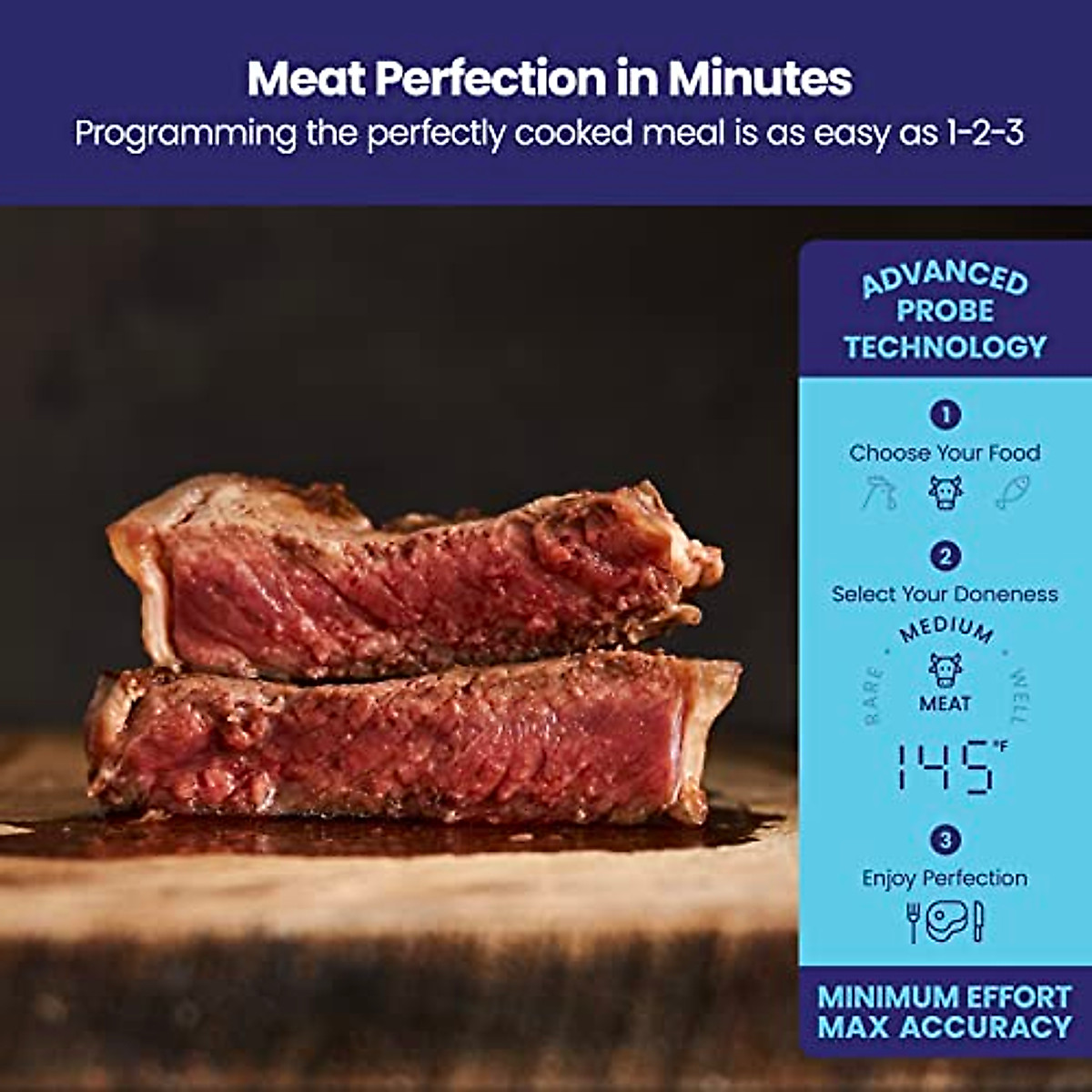 Chefman Air Fryer 8 Qt with Probe Thermometer, 8 Preset Functions, 1-Touch Digital Display Compact Cooker, Extra Large Nonstick Square Air Fryer Basket with Window, Dishwasher-Safe Parts, Black