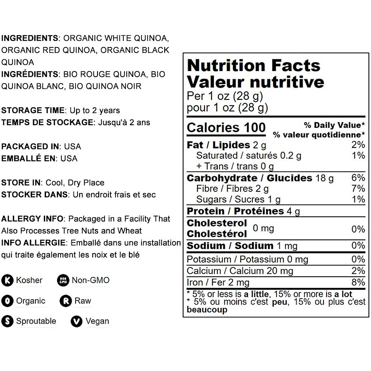 Food to Live Organic Tri-Color Quinoa, 3 Pounds — Non-GMO, Blend of White, Black, and Red Quinoa, Whole Grain, Non-Irradiated, Kosher, Vegan, Sproutable, Sirtfood, Bulk. Source of Fiber, Protein