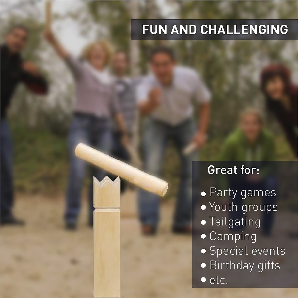 Kubb The Viking Wooden Outdoor Lawn Game 1 King, 10 Kubb Blocks, 6 Long Batons, 4 Corner Markers & Carrying Bag