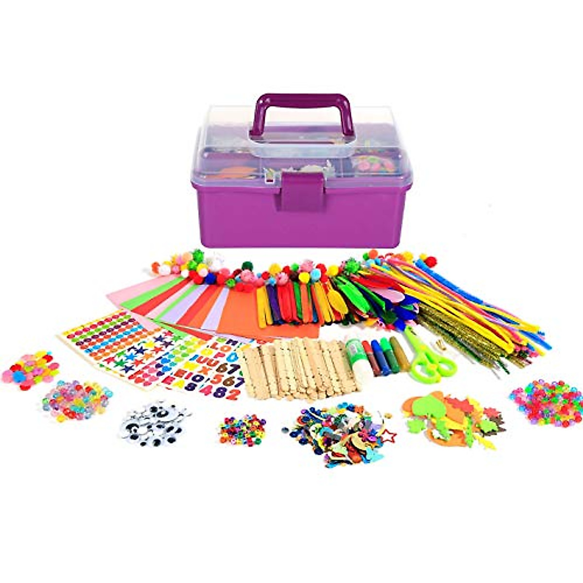 Arts Craft Supplies for Kids, 1000+ PCS Toddler DIY Craft Art Supply Set Include Pipe Cleaners, Pom Poms, Storage Box, Best Xmas Gift for 5 -12 Years Old Boys and Girls