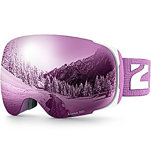 ZIONOR Ski Goggles, Z1 Zipon HD Lens Snow Goggles for Men Women Adult, Anti-fog Magnetic Lens Snowboard Goggles with UV Protection, OTG Snowboarding Goggles, Over Glasses Skiing Snowmobile Goggles