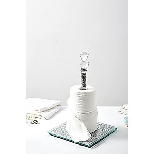 BANQLE Upright Paper Towel Holders, Glam Crystal Kitchen Countertop Decor, Standup Glass Glitter Sparkle Paper Towel Holder, Kitchen Decoration Silver