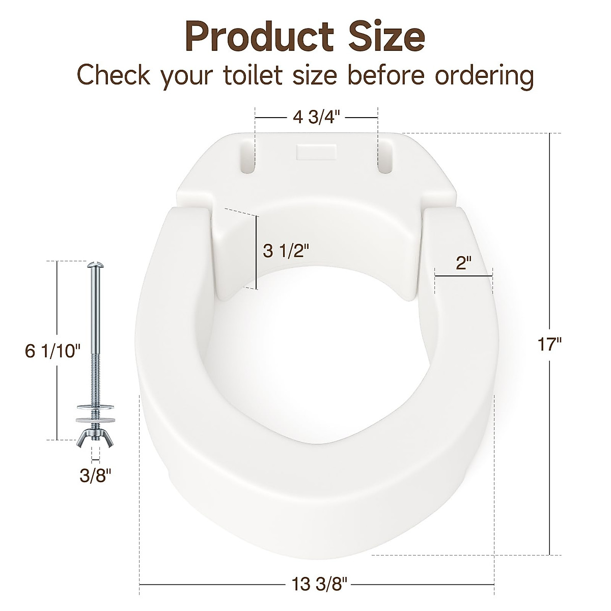 WAYES Round Toilet Seat Riser, Add 3 1/2" Height, Hinge Design & Anti-Slip Pads, 300LBS Capacity, Perfect for Seniors & Adults with Limited Mobility