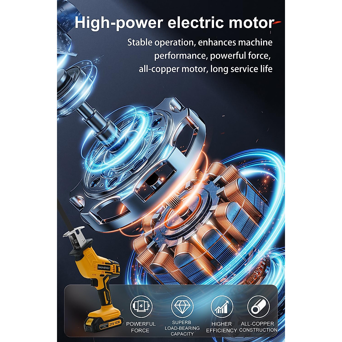 Cordless Reciprocating Saw, 2.0Ah Battery x2, Cordless Variable Speed, Blades Kit for Wood/Metal/PVC Cutting Yellow