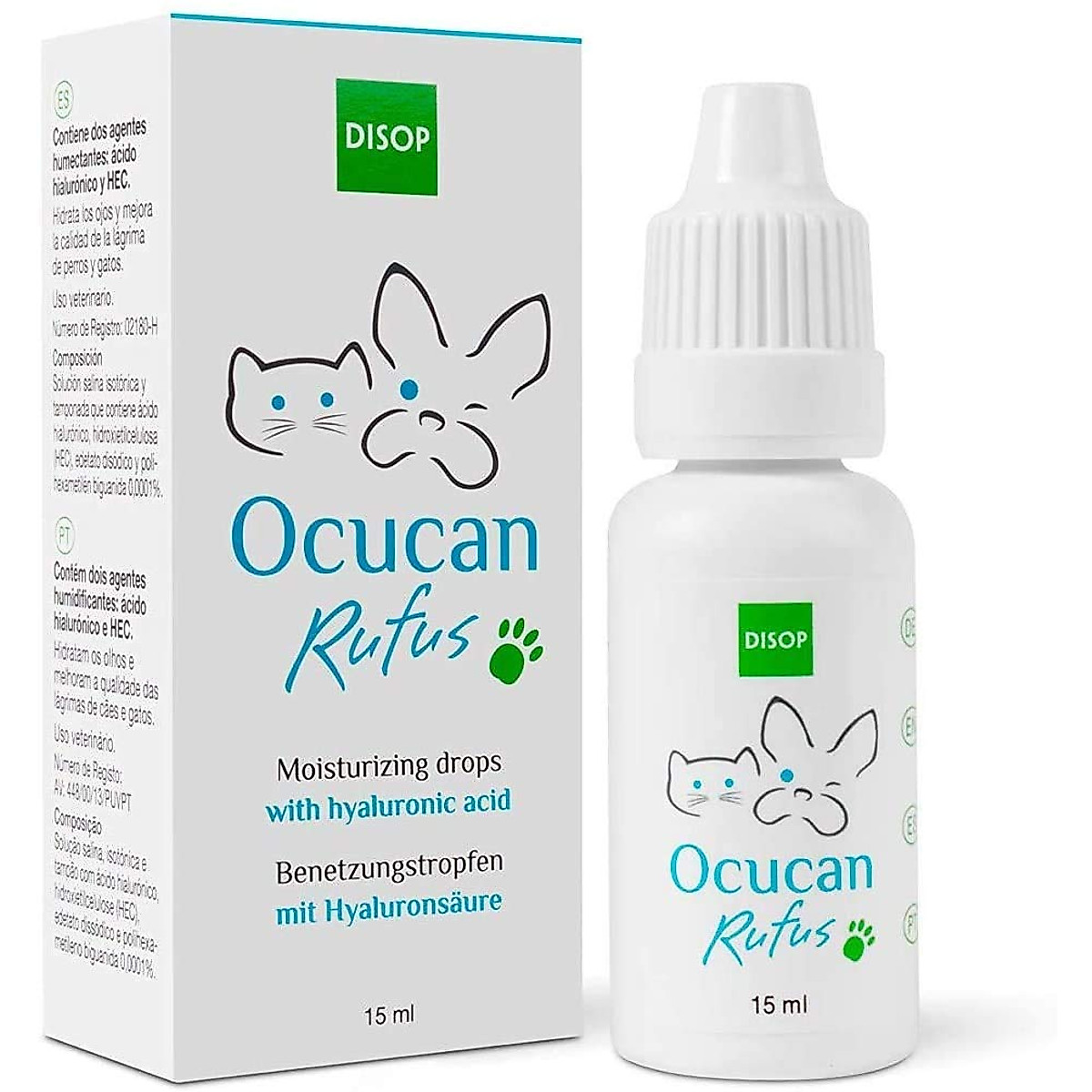 Ocucan Moisturizing Eye Drops for Dogs and Cats with Hyaluronic Acid. Lubricating Relief Artificial Tears for Dry Irritated Eyes for Pets. Multidose, 15 ml (0.50 Fl Oz)
