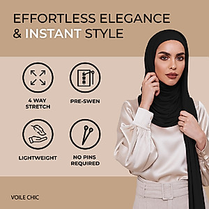 VOILE CHIC Instant Hijab Scarf For Women - Premium Jersey Head Scarf Wrap - Black