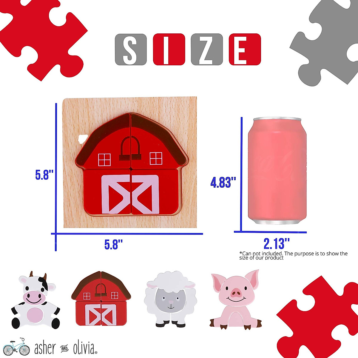 Wooden Puzzles for Toddlers 1-3 – Educational Jigsaw PuzzlesToys for Preschool Kids Ages 1 2 3 Year Old Boys or Girls Gift with Matching Canvas Bag - Farm Wooden Animals Set Developmental Games