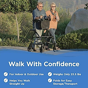 Journey UPWalker Standard – The Original Upright Walker – Premium, Lightweight Adjustable Upright Rollator Walker with Seat for Adults, Seniors & The Elderly