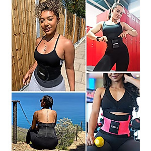 YIANNA Women Waist Trainer Belt - Slimming Sauna Waist Trimmer Belly Band Sweat Sports Girdle Belt Weight loss, YA8002-2-Black-S