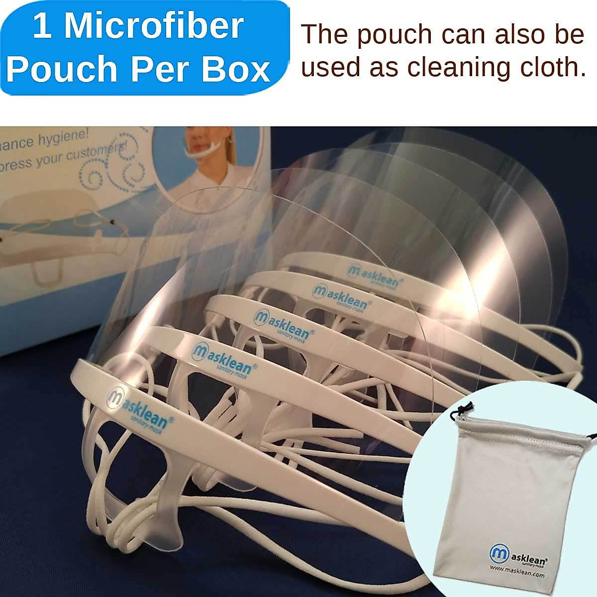 Masklean 1 Box(5 Masks w/Pouch) Clear Transparent Sanitary Mask Anti-Fog Face Mouth Shield Spit Guard Reusable Permanent makeup microblading catering