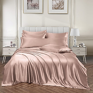 Ersmak 7 Pieces Satin Sheets Set Full Size, Luxury Silky Champagne Satin Bed Sheets Set with 1 Deep Pocket Fitted Sheet, 1 Soft Flat Sheet, 4 Queen Pillowcases and 1 Body Pillowcase