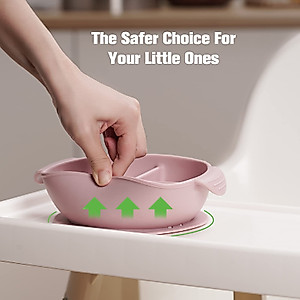 haakaa Silicone Divided Suction Bowl With Straw, Self Feeding Training Divided Bowl For Baby Toddler, Portable Non Slip Child Feeding Stay Put Bowl,Blush