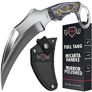 Tactical Karambit Knife with Sheath - Micarta Handle - Fixed Mirror Polished 440C Steel Blade - Small Karambits for Camping Hunting Survival EDC for Men and Women - Fathers Day Gift 2534