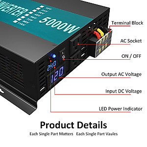 WZRELB Pure Sine Wave 5000W (10000W Surge) 24V Power Inverter DC to AC Power - Solar, RV, RBP-S500024