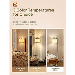 addlon Floor Lamp for Living Room with 3 Color Temperatures, Standing lamp with Linen lampshade for Bedroom, Office, Lamps with 9W LED Bulb Included - Black with Cream Lampshade