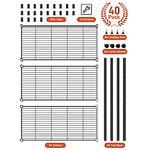 Simple Deluxe Heavy Duty 3-Shelf Shelving with Wheels, Adjustable Storage Units, Steel Organizer Wire Rack, 23" W x 13" D x 30" H, Black (HKSHLF23133003BPCLITE)