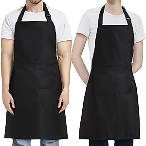 NLUS Black Cooking Apron with 2 Pockets, Plus Size Bib Apron Water Oil Stain Resistant Kitchen Chef Bib Aprons for Cooking BBQ Baking Serving (2 PACK)