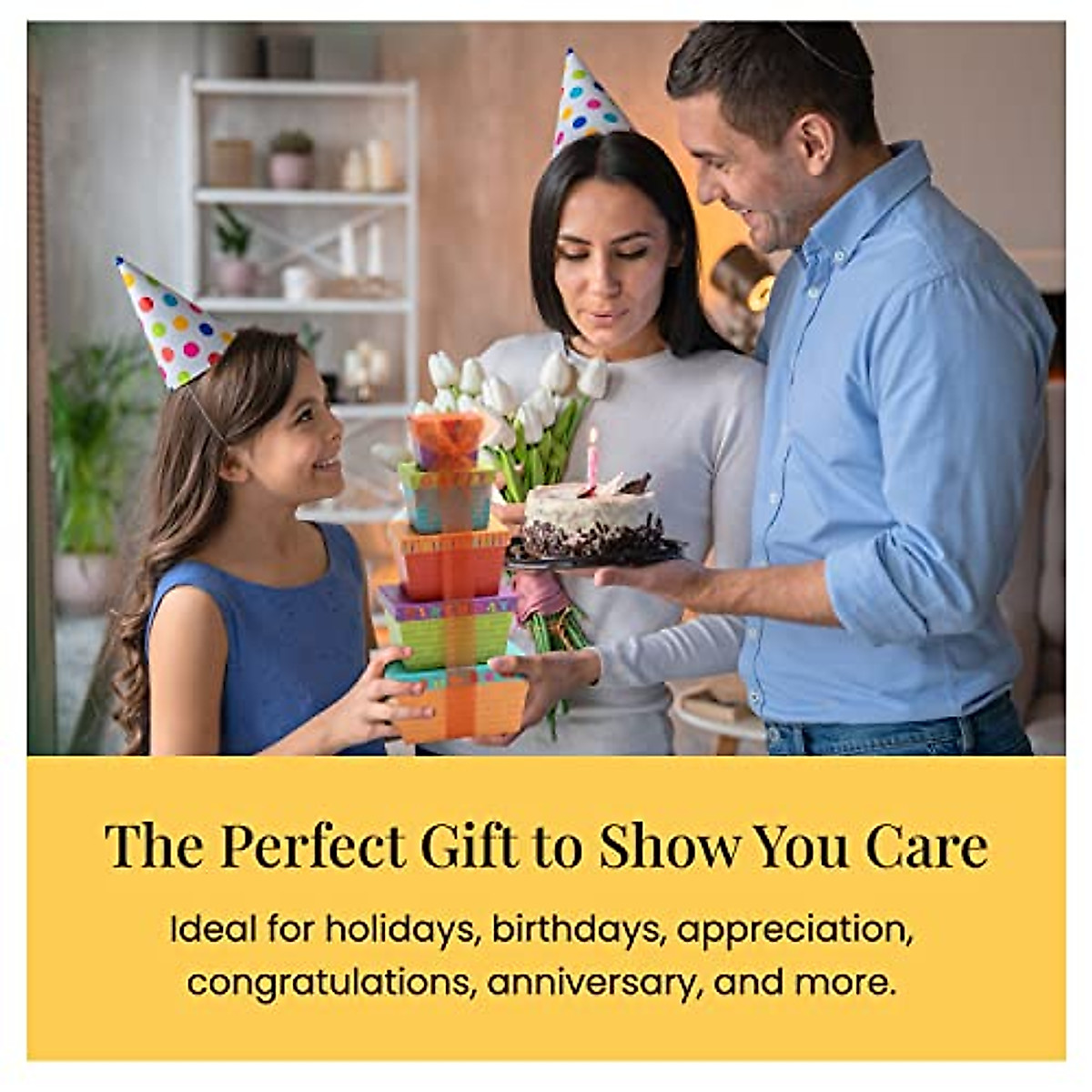 Broadway Basketeers Gourmet Food Gift Basket Tower for Birthdays – Curated Snack Box, Sweet and Savory Treats for Parties, Best Wishes, Birthday Presents for Women, Men, Mom, Dad, Her, Him, Families