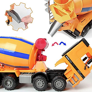 Liberty Imports 14" Oversized Cement Mixer Truck Toy - 1:22 Scale Friction Powered Construction Vehicle for Kids, Realistic Rotating Drum, Durable Big Truck for Pretend Play, Sandbox, and Outdoor Fun