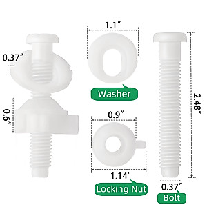 2 Pack Toilet Seat Screws Replacement White Plastic Toilet Seat Hinge Bolts Screws with Nuts for Top Mount Toilet Seat Hinges