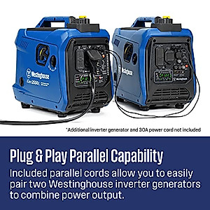Westinghouse 2550 Peak Watt Super Quiet & Lightweight Portable Inverter Generator, RV Ready 30A Outlet, Gas Powered, CO Sensor, Parallel Capable, Long Run Time,Blue
