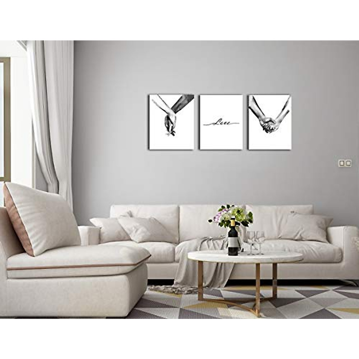 Minimalist Wall Art,Woman and Man Love Hand in Hand Canvas Print Poster,Black And White Sketch Art Painting Pictures for Living Room Bedroom Decor 12x16"